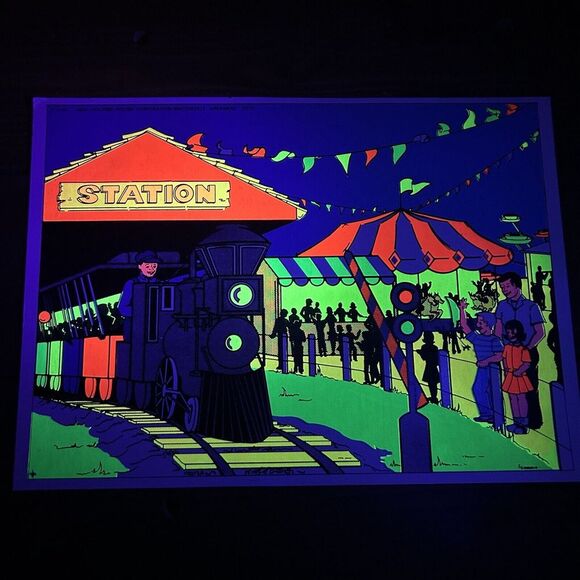 Art | Vintage Black Light Carnival Kids Train Station Conductor Poster ...